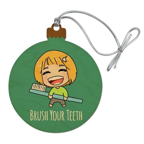 Brush Your Teeth Toothbrush Kawaii Chibi Wood Christmas Tree Holiday