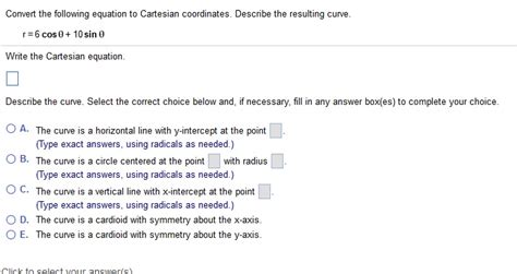 Solved Convert The Following Equation To Cartesian Chegg