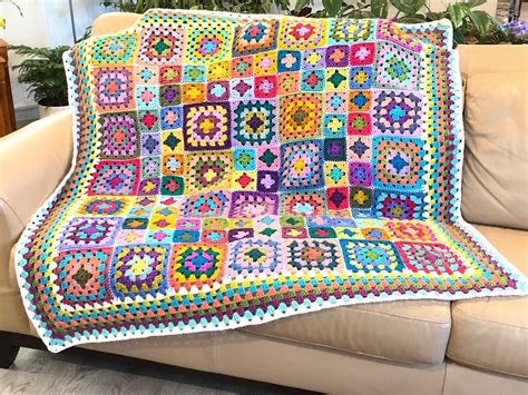 Crochet Patchwork Afghan Coloured Blanket Kaleidoscope Granny Squares