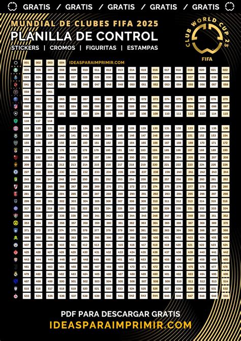 Tabla De Control De Cromos Y Stickers Copa Mundial Clubes Fifa 25 En