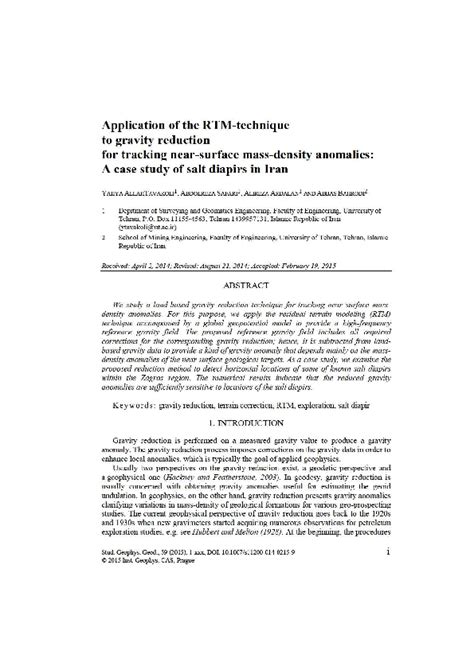Pdf Application Of The Rtm Technique To Gravity Reduction For