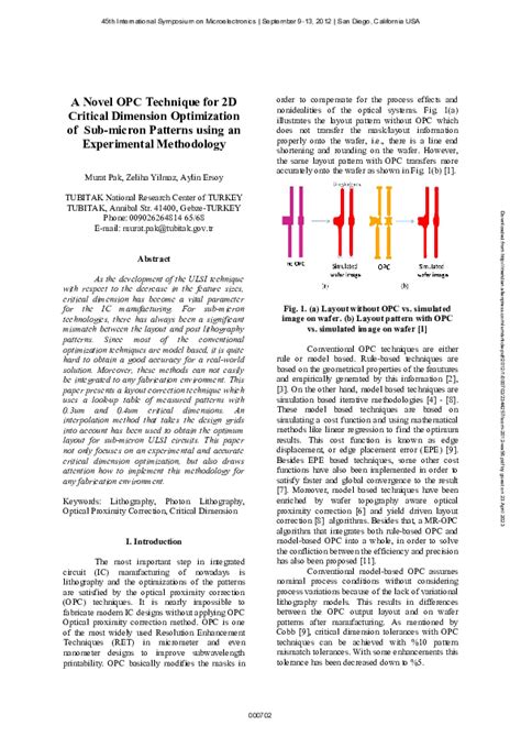 Pdf A Novel Opc Technique For 2d Critical Dimension Optimization Of Sub Micron Patterns Using