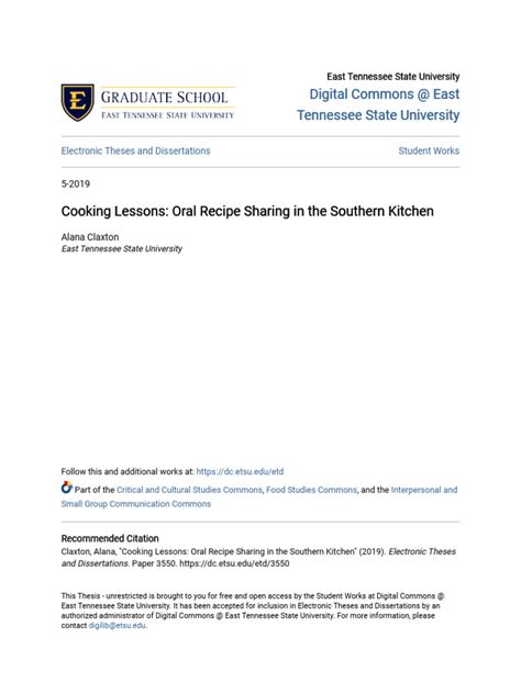 Cooking Lessons Oral Recipe Sharing In The Southern Kitchen Pdf Identity Social Science