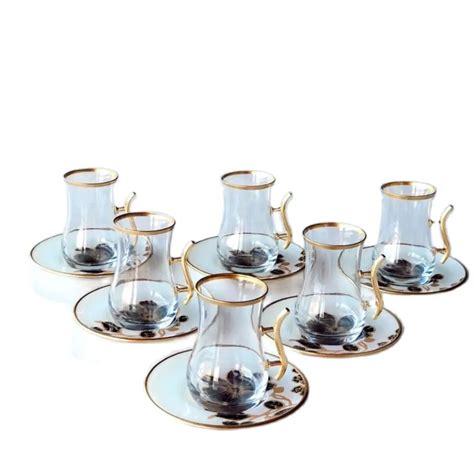 Turkish Tea Cup Set Glass Tea Cup And Saucer 12 Piece Rose Pattern Tea