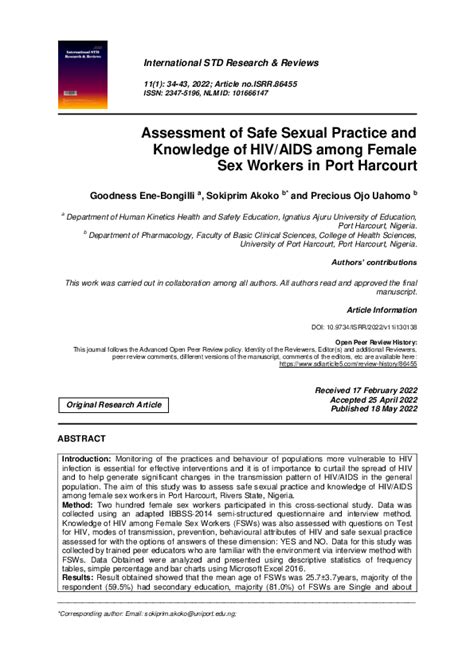Pdf Assessment Of Safe Sexual Practice And Knowledge Of Hiv Aids