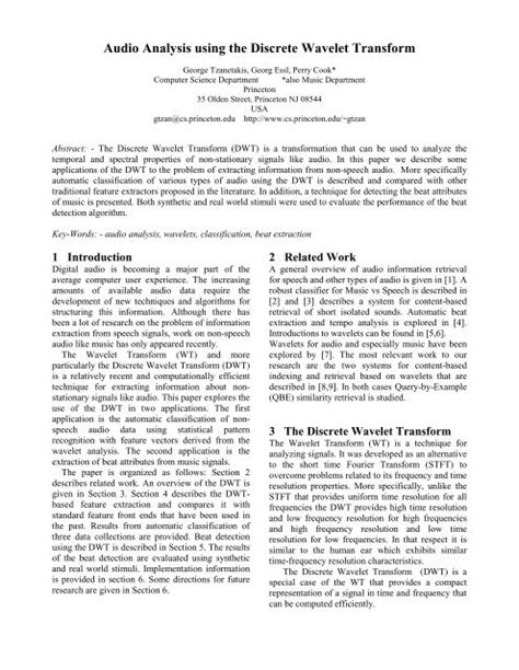 Audio Analysis Using The Discrete Wavelet Transform Citeseerx Audio Analysis Using The Discrete Wavelet Transform Citeseerx