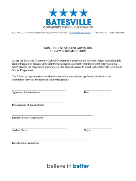 Fillable Online Transfer Acknowledgement Form Batesville Community School Fax Email Print
