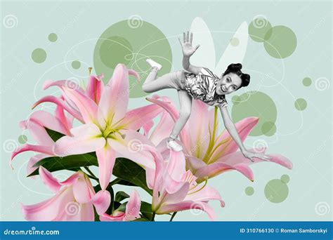 Creative Composite Abstract Photo Collage Of Funky Good Mood Woman