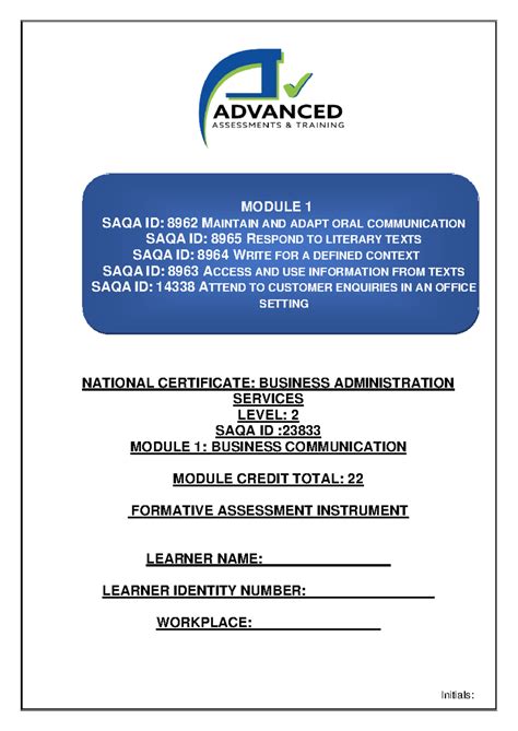 Ba 2 Module 1 Fa Questions Module 1 Saqa Id 8962 Maintain And Adapt Oral Communication Saqa