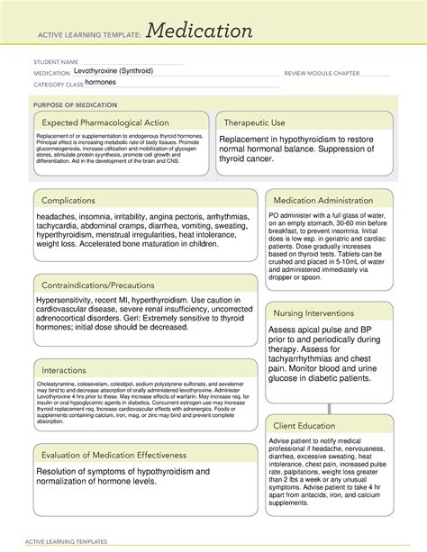 Levothyroxinesynthoid Thyroid Hormones Active Learning Templates