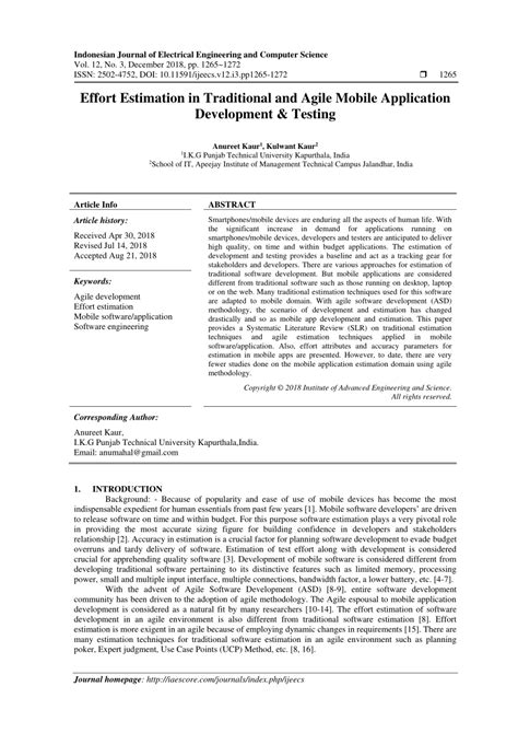 Pdf Effort Estimation In Traditional And Agile Mobile Application