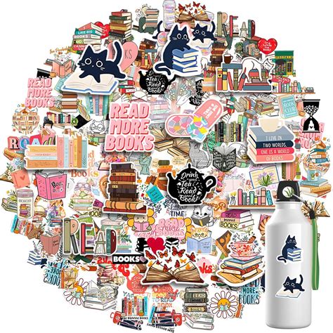 Amabro 100 Stuks Boekstickers Leesstickers Kat Boekachtige Waterfles