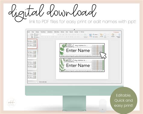 Desk Name Plates Editable And Printable Templates Simple Boho Plant Pdf