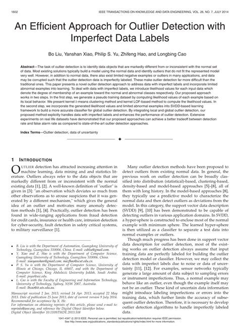 Pdf An Efficient Approach For Outlier Detection With Imperfect Data Labels
