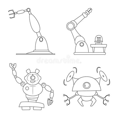 Vector Design Of Robot And Factory Sign Set Of Robot And Space Stock Symbol For Web Stock