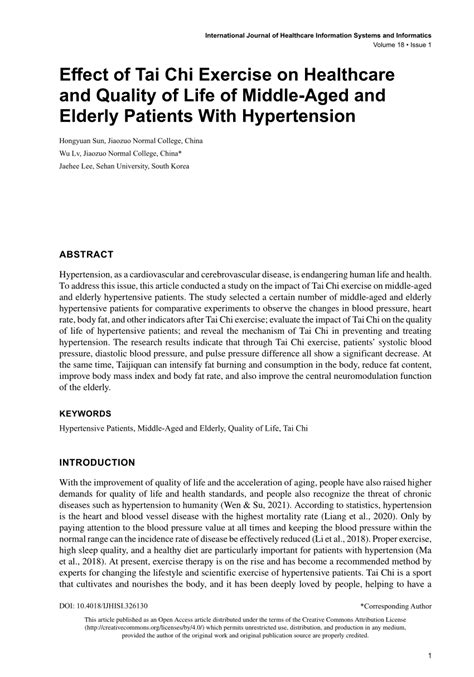 Pdf Effect Of Tai Chi Exercise On Healthcare And Quality Of Life Of Middle Aged And Elderly