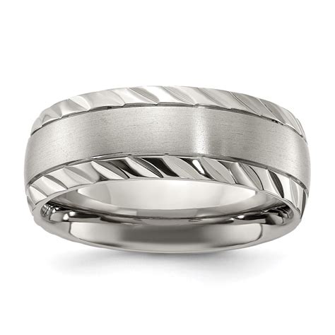 Diamond2deal Titanium Polished With Brushed Center And Grooved Edge 8mm