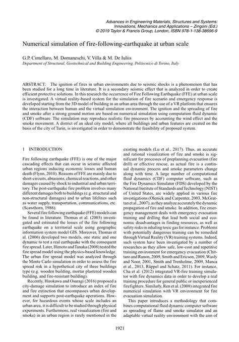 PDF Numerical Simulation Of Fire Following Earthquake At Urban Scale
