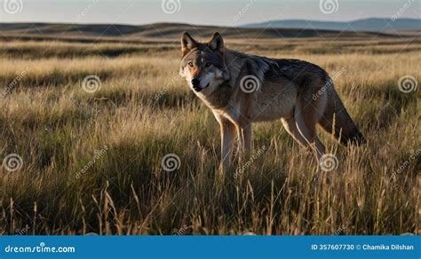 Lone Eurasian Wolf Stalking Through The Vast European Steppe Stock