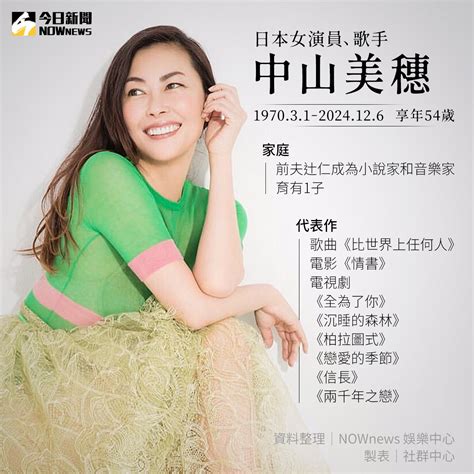 Nownews 今日新聞 中山美穗54歲猝逝！第一美女《情書》封影后👑 曾合作木村拓哉、金城武 圖片來源：igmihonakayama Facebook