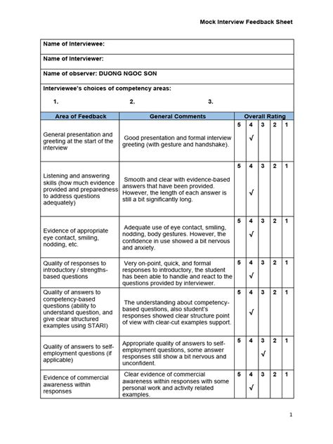 Anxiety And Nervous Issue Case Mock Interview Feedback Sheet Pdf Nonverbal Communication