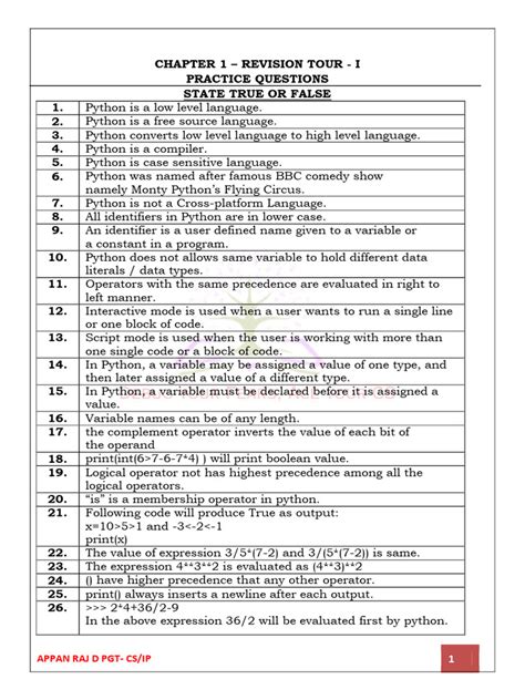 Python Revision Tour I Qb Pdf Python Programming Language Control Flow