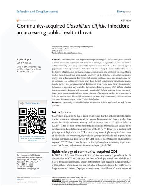Pdf Community Acquired Clostridium Difficile Infection An Increasing