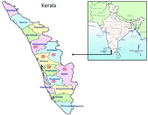Map Showing Thrissur Malappuram Palakkad Ernakulam Kottayam And