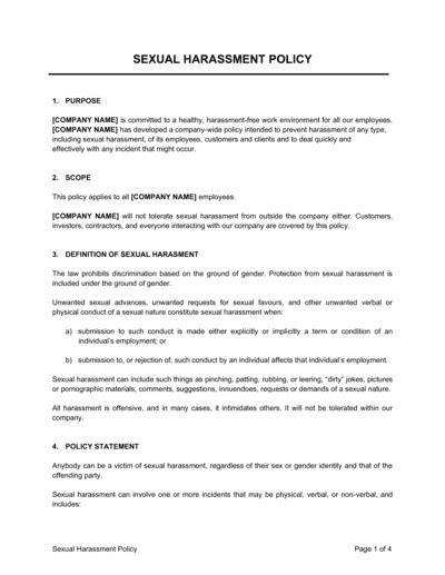 Sexual Harassment Policy Template Free Word Download