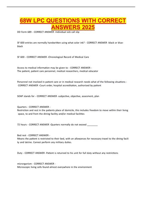 68w Lpc Questions With Correct Answers 2025 Lpc Or Lcpc Licensed