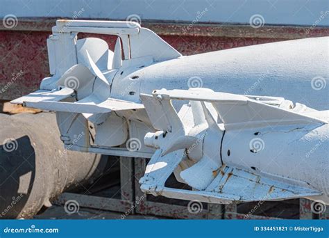 Huge Ship Engine From A Torpedo Boat Detail The Tail Of A Naval Military Torpedo With A