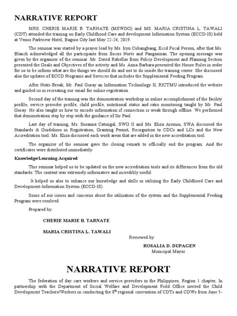 Narrative Report On Seminar Pdf