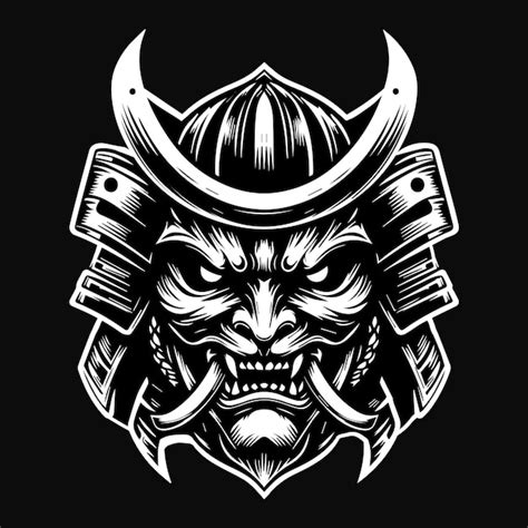 Premium Vector Dark Art Scary Japanese Samurai Mask Black And White