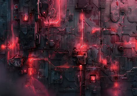 A Dark Futuristic Digital Background With Glowing Red Lines And