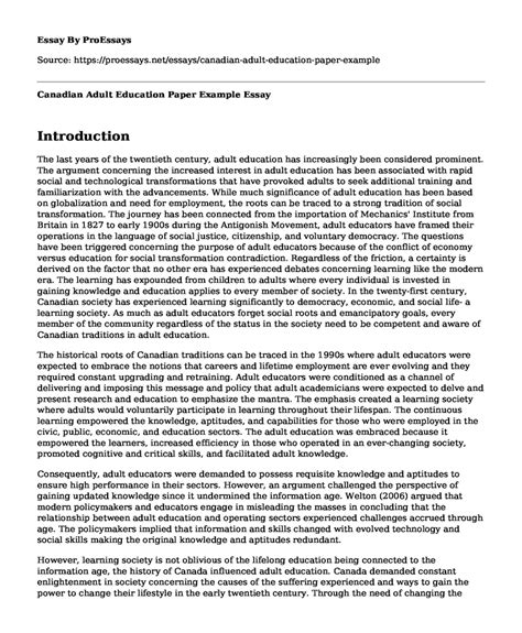 📚 Canadian Adult Education Paper Example Free Essay Term Paper