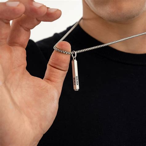 3d Engraved Hexagon Bar Necklace For Men In Stainless Steel Theo Grace