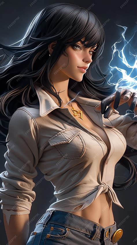 Anime Girl With A Lightning Bolt In Her Hand Generative Ai Premium Ai