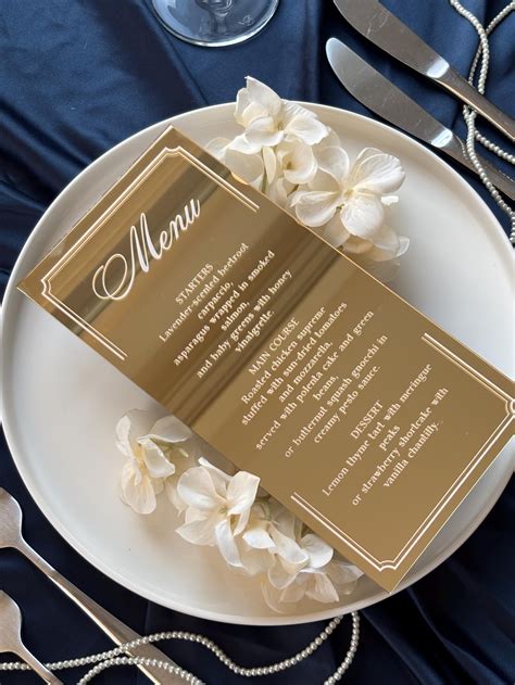 Gold Mirror Acrylic Wedding Menu Cards Custom Dinner Menu Sign Luxury