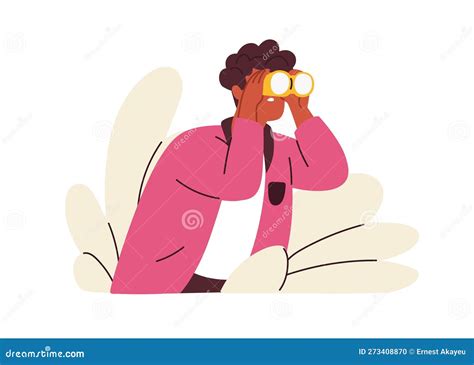 Curious Person Looking With Binoculars Searching Job Finding