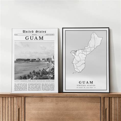 Guam Print Set Of 6 Black And White Guam Map Digital Guam Art Print