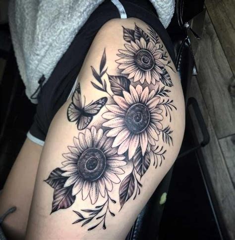 Thigh Sunflower Tattoo Sunflower Tattoo On Thigh For Women Sunflower