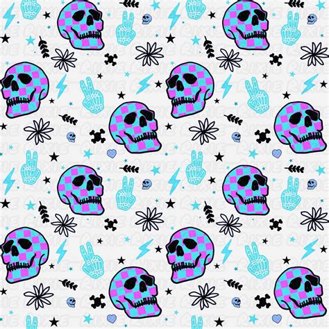 Retro Skull Checkered Seamless File Gender Neutral Skeleton Skull