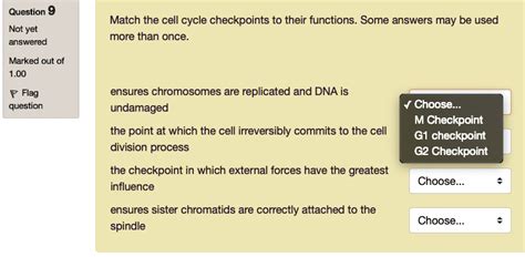 solved question 9 match the cell cycle checkpoints to their functions