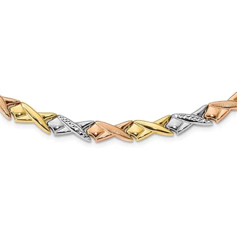 10k Tri Color Polished And Brushed Diamond Cut Necklace Aventhrelle
