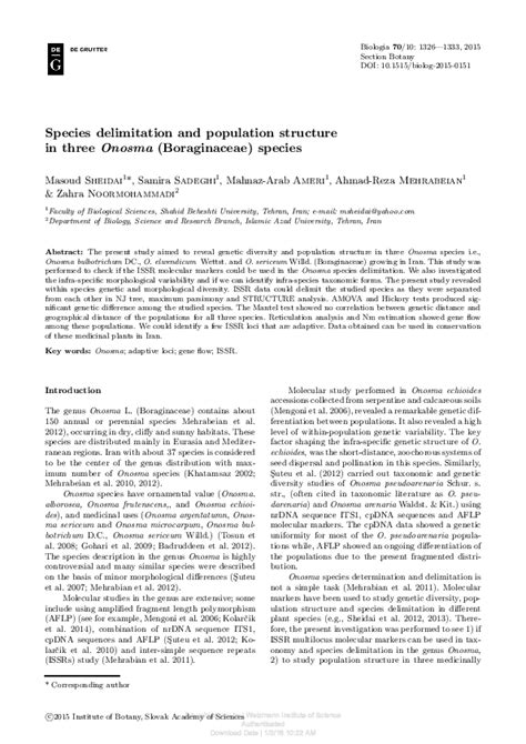 Pdf Species Delimitation And Population Structure Analysis In