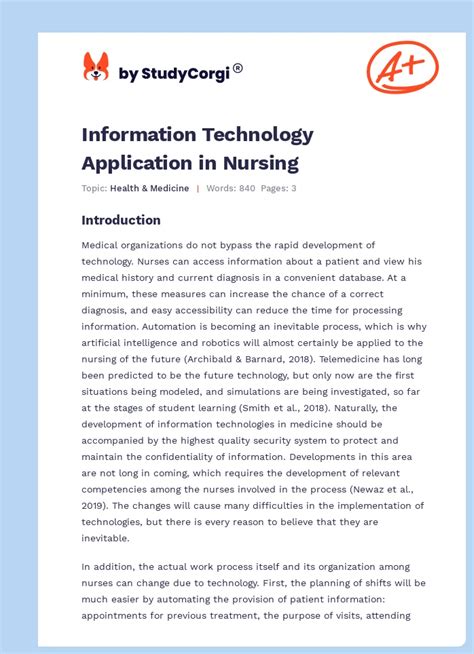 Information Technology Application In Nursing Free Essay Example