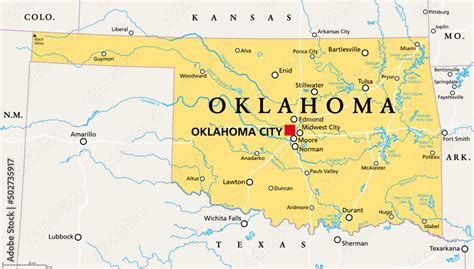 Oklahoma Ok Political Map With Capital Oklahoma City Important