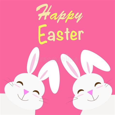 Happy Easter With Two Rabbits Stock Vector Illustration Of Greeting