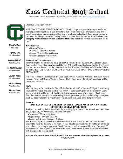 Welcome Letter Cass Tech Alumni Association Worldwide Facebook