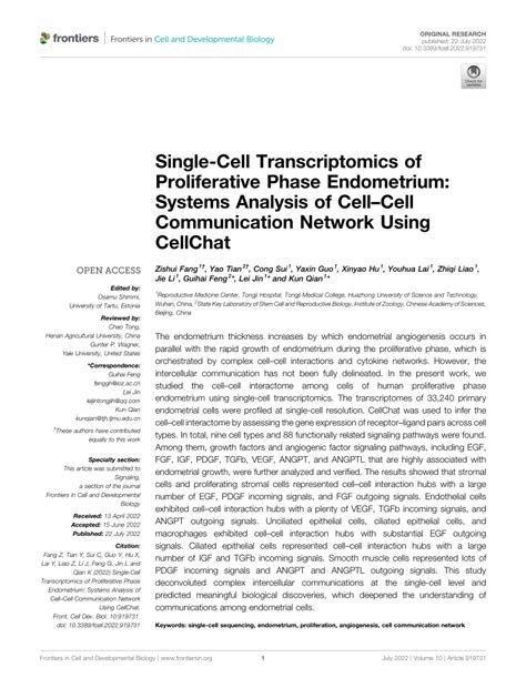 Pdf Single Cell Transcriptomics Of Proliferative Phase Endometrium Systems Analysis Of Cell
